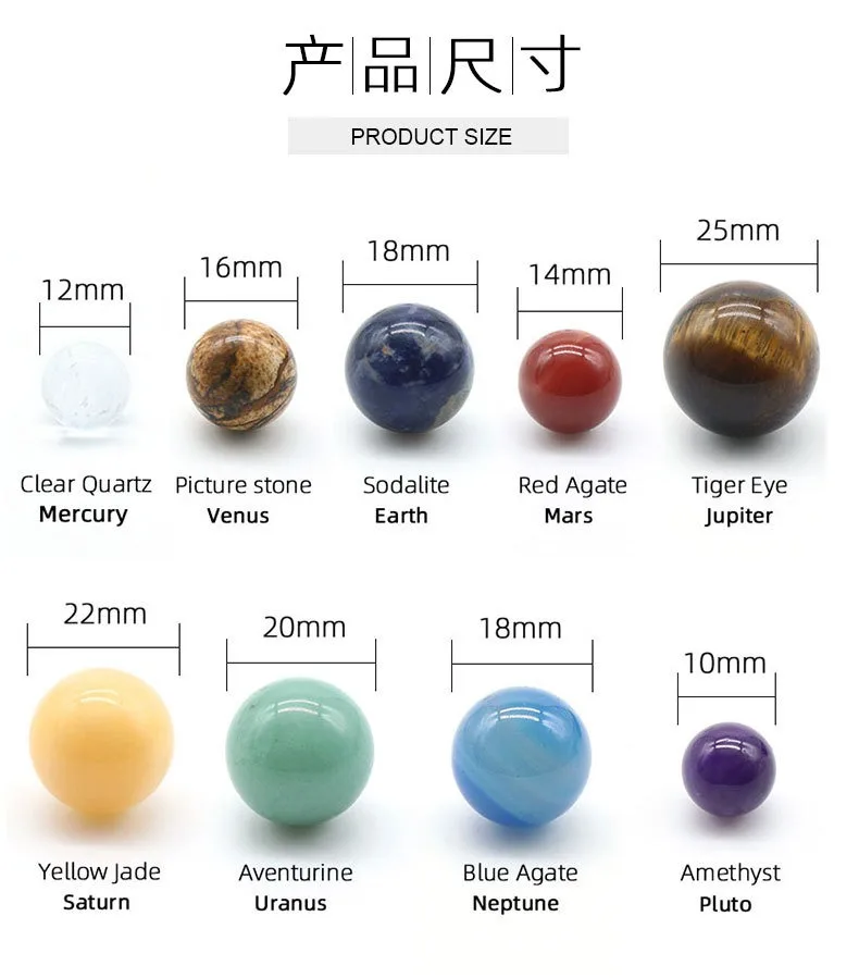 Popular 9 Planets Solar System Tumbled Stones Healing Crystal Gemstone ...