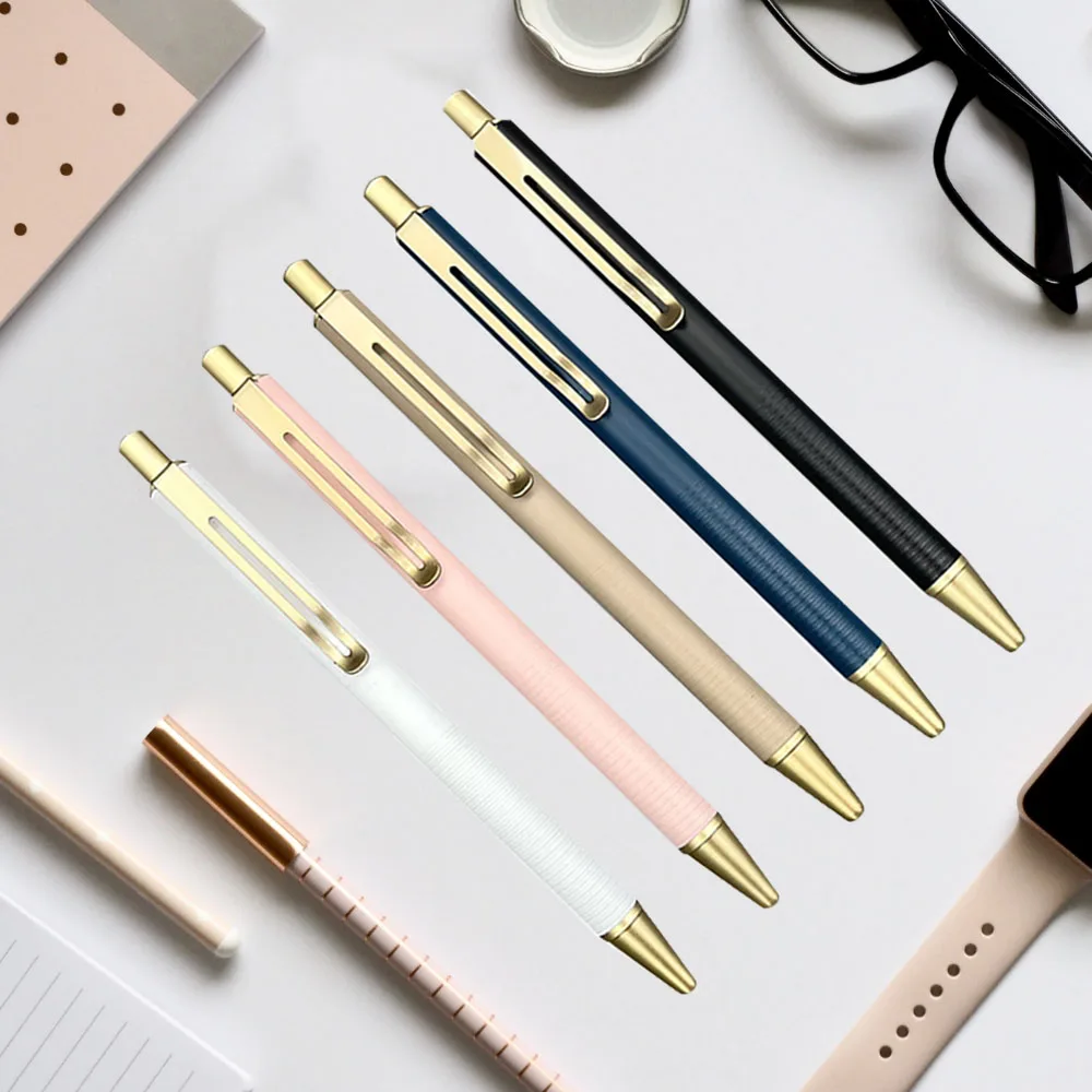 Custom Engraved Rose Gold Metal Clip Ballpoint Pen Aluminum Body Click Slim Design Novel ...