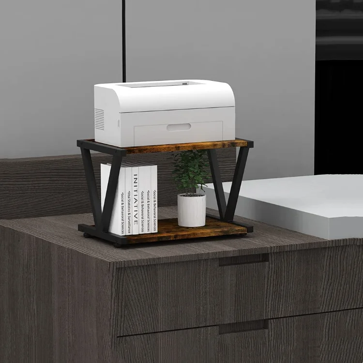 2 Tiers Under Desk Wood Printer Shelf Rustic Industrial Farmhouse Wood ...