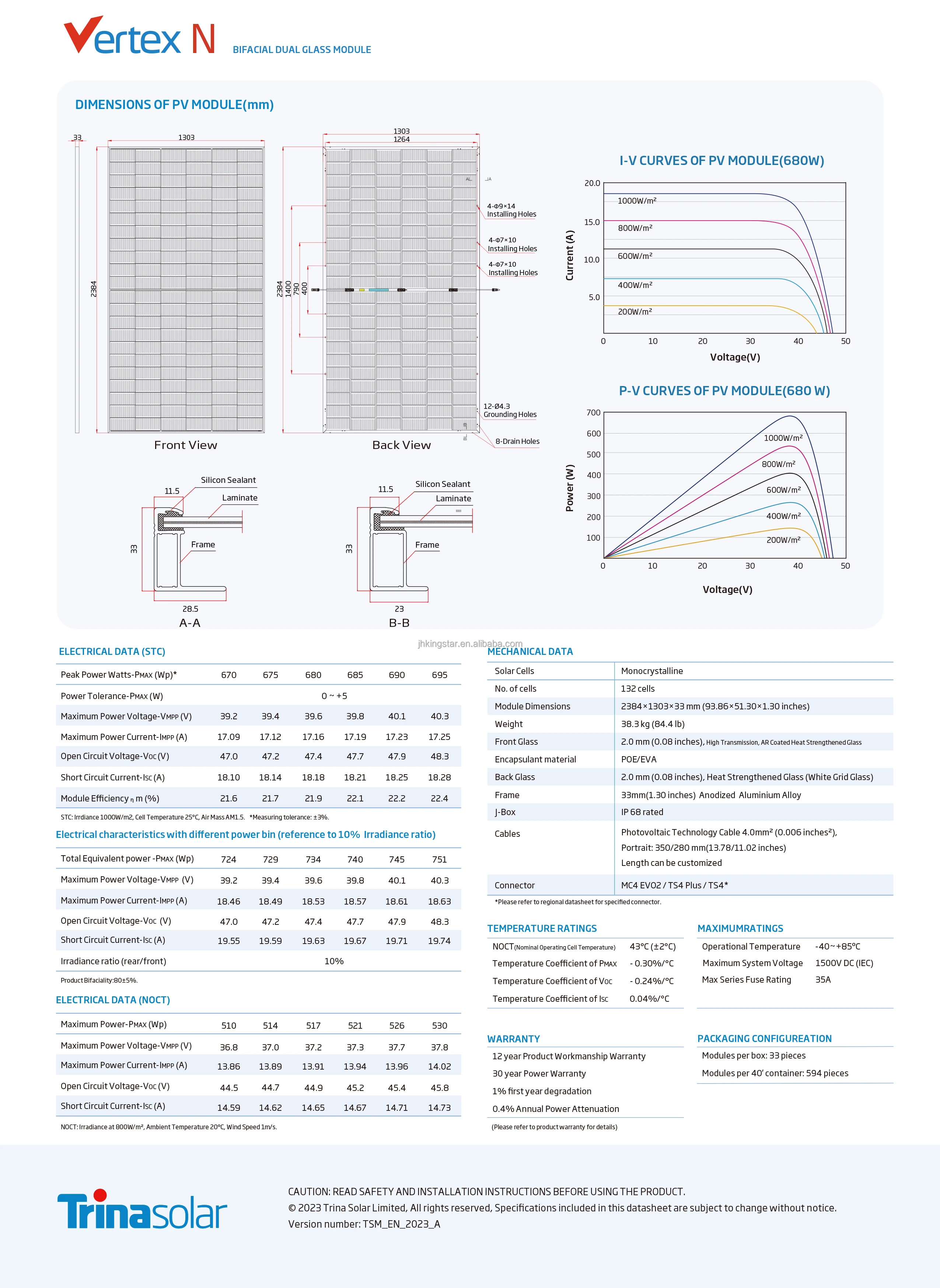 High Efficiency Trina Solar Vertex N Type Bifacial Dual Glass Module ...