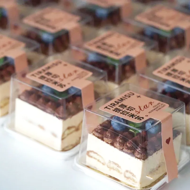 Tiramisu Cake Box Transparent Square Mousse Cake Slice Blister Boxes ...