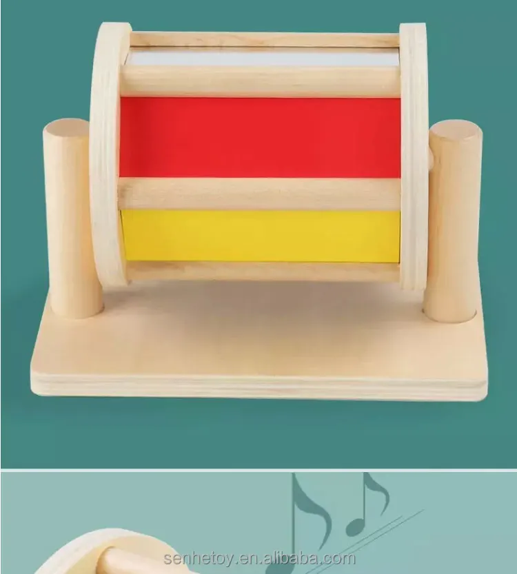 Wooden Montessori Roller Rainbow Drum Toys for Sensory Learning