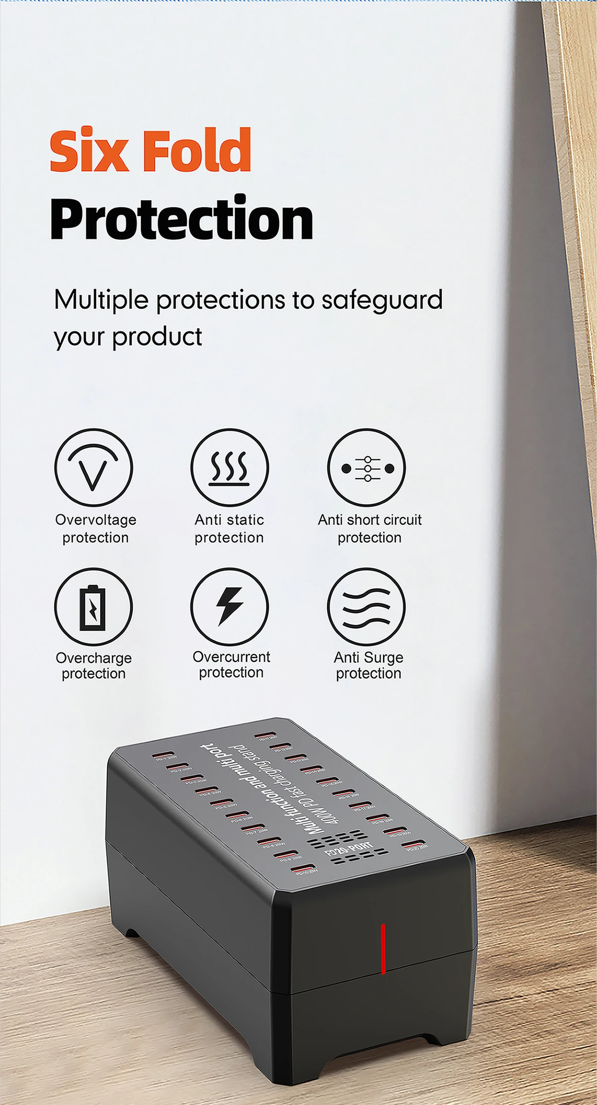 400W Gan Fast Charging 20-Port PD Smart Stand HUB USB C Charger