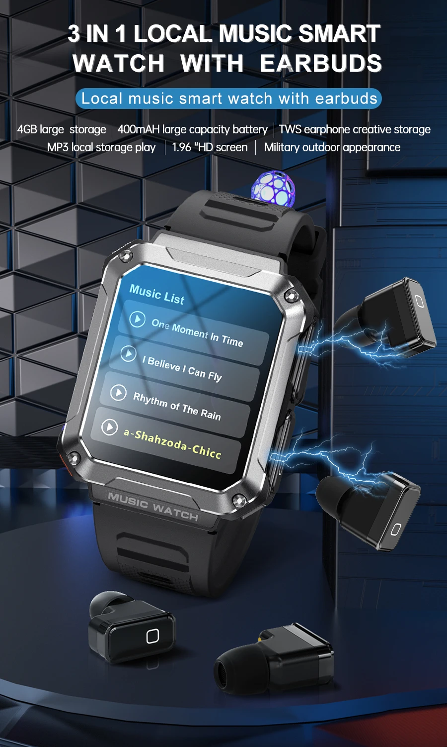 2023 New Arrival Headset Watch 3 In1 T93 Smart Watch TWS 1.96 "large ...