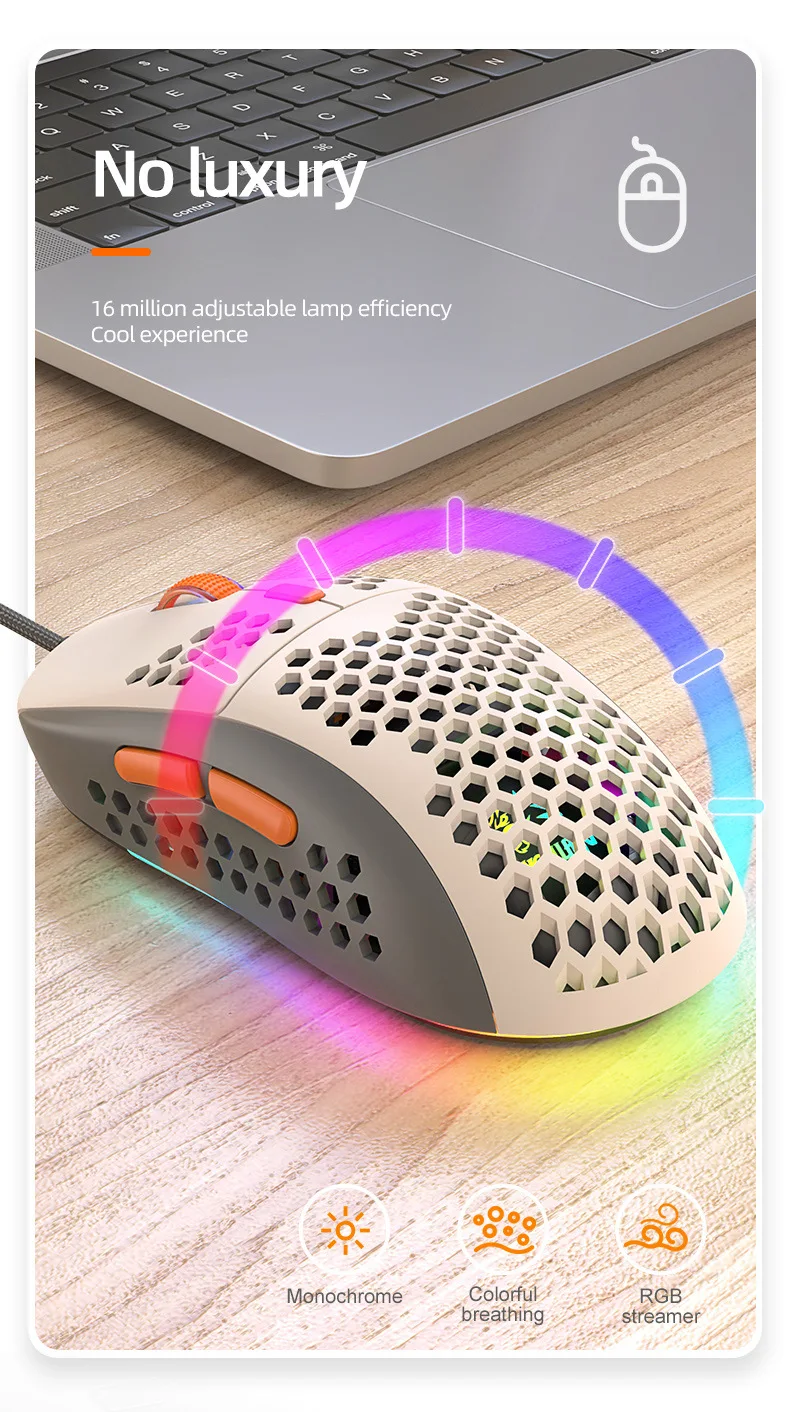 M8 Wired Mouse RGB Light Honeycomb Gaming Mouse 6400 DPI