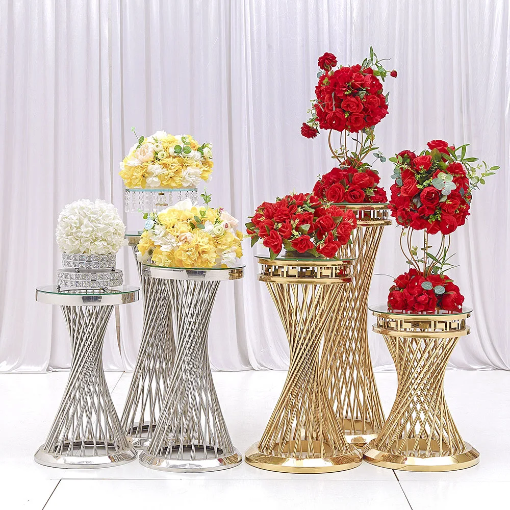 High Quality Marble Glass Cake Plinth Stands Gold Stainless Steel ...