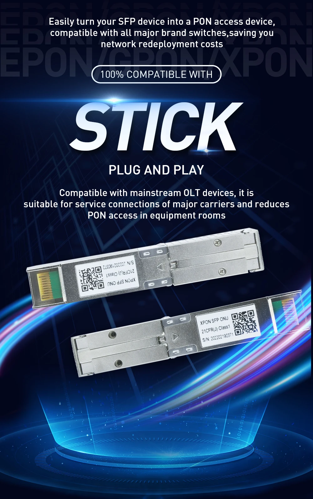 Xpon Stick Gpon/epon Sfp Ftth Fttx Fiber Equipment Easy Operation Pon ...