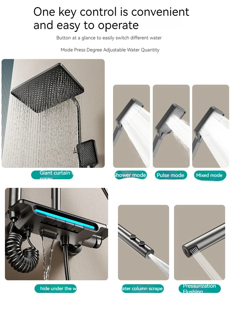 Adjustable Square Thermostatic Bathroom LED Digital System