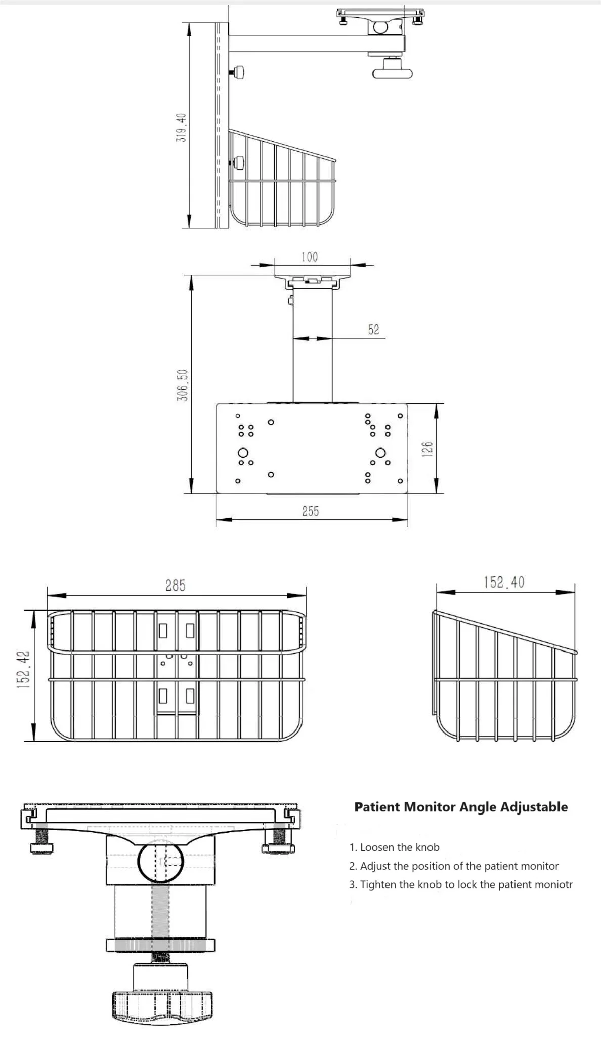 Universal Hospital Aluminium Alloy Wall Mounted Patient Monitor Bracket ...