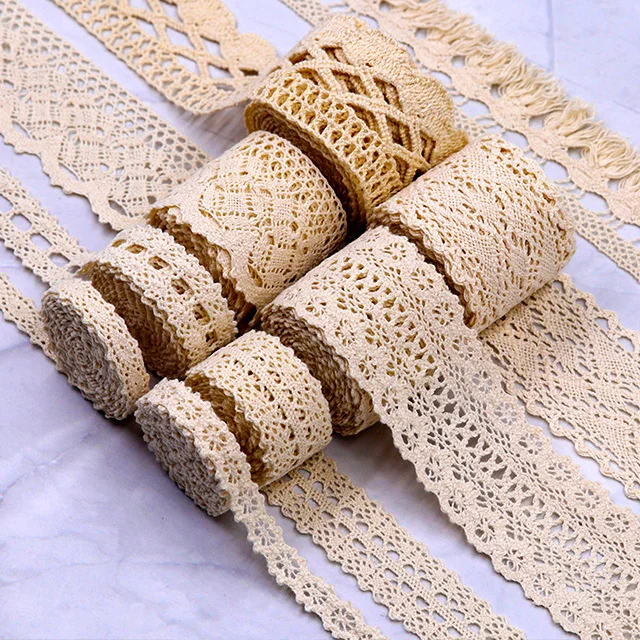 High Quality Crocheted Beige / White /black Cotton Lace Crochet Ribbon ...
