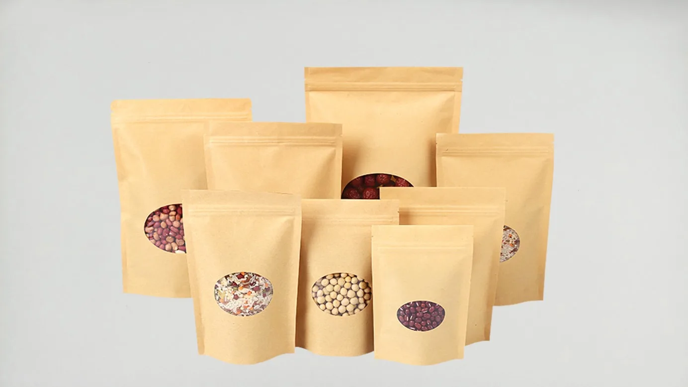 13x18cm Resealable Eco-friendly Food Packaging Paper Bags Ziplock Brown Kraft Craft Paper Stand ...