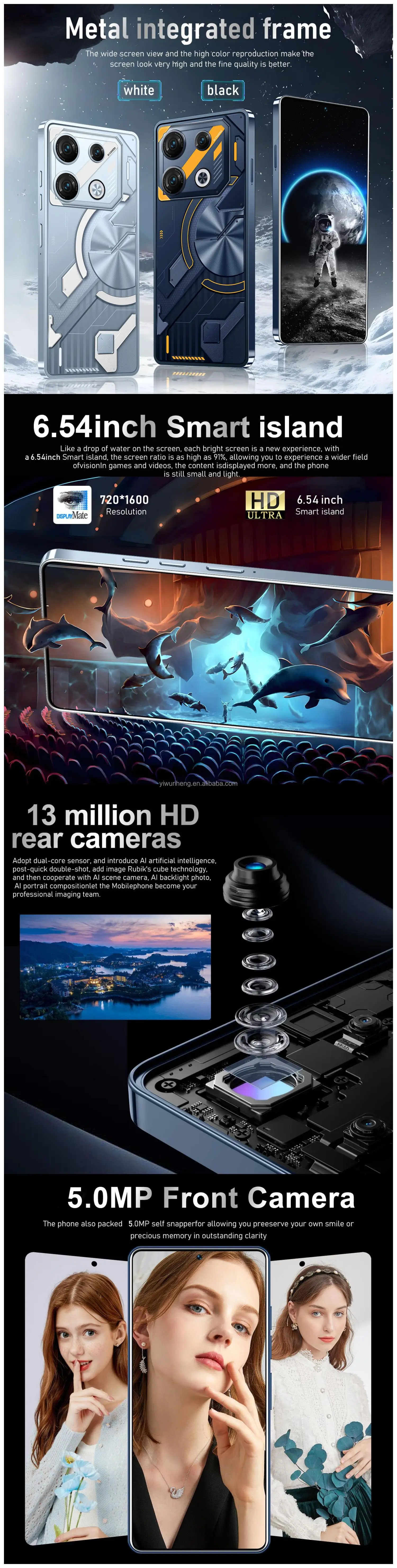 Hot Selling GT10 Pro 5G Android13 Smart Phone 7.3 Inch FH 16GB+1TB Dual ...