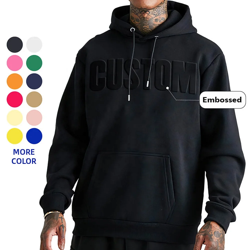 MH026 custom embossed hoodie black washed hoodie custom 100% cotton ...