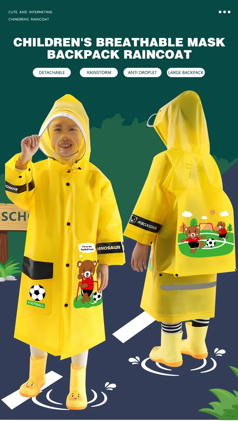 Cartoon Children's Kindergarten Raincoat With Schoolbag Eva Kids Raincoat - Buy Outdoor Pvc ...
