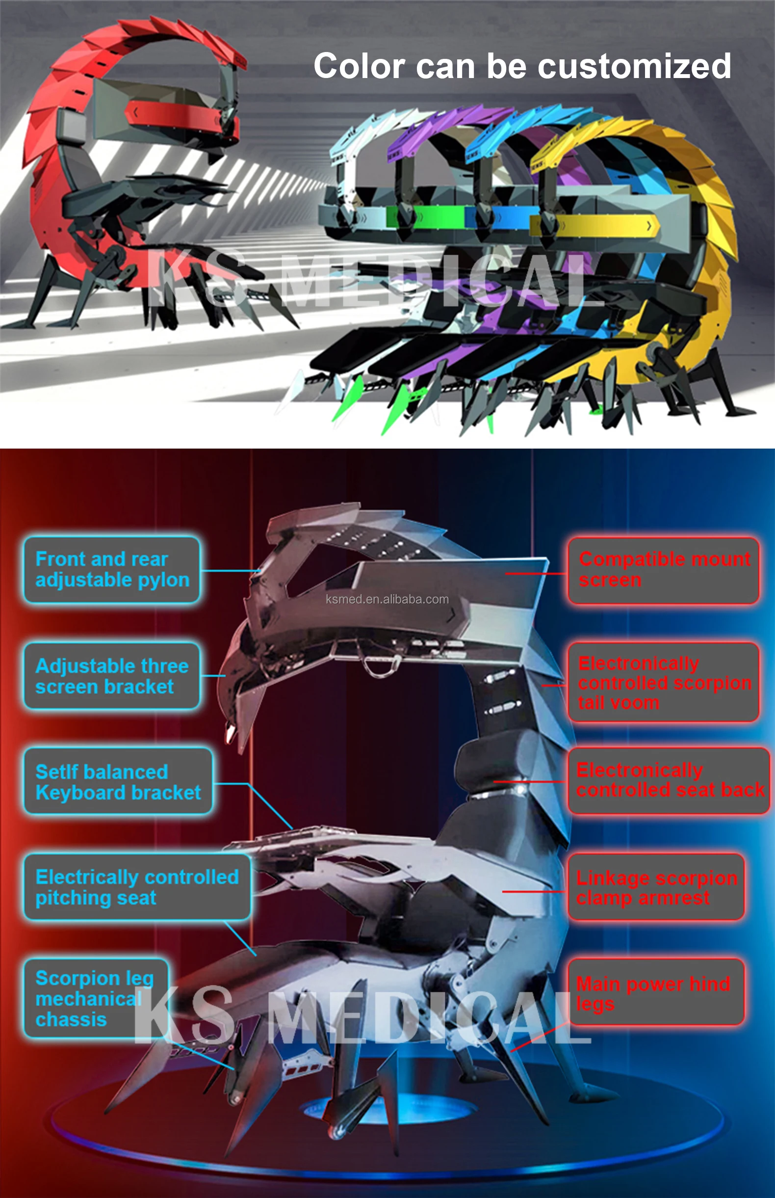 Ksm-gc1 Gaming Chair Scorpin King Cockpit Chair Fully Recline Rgb ...