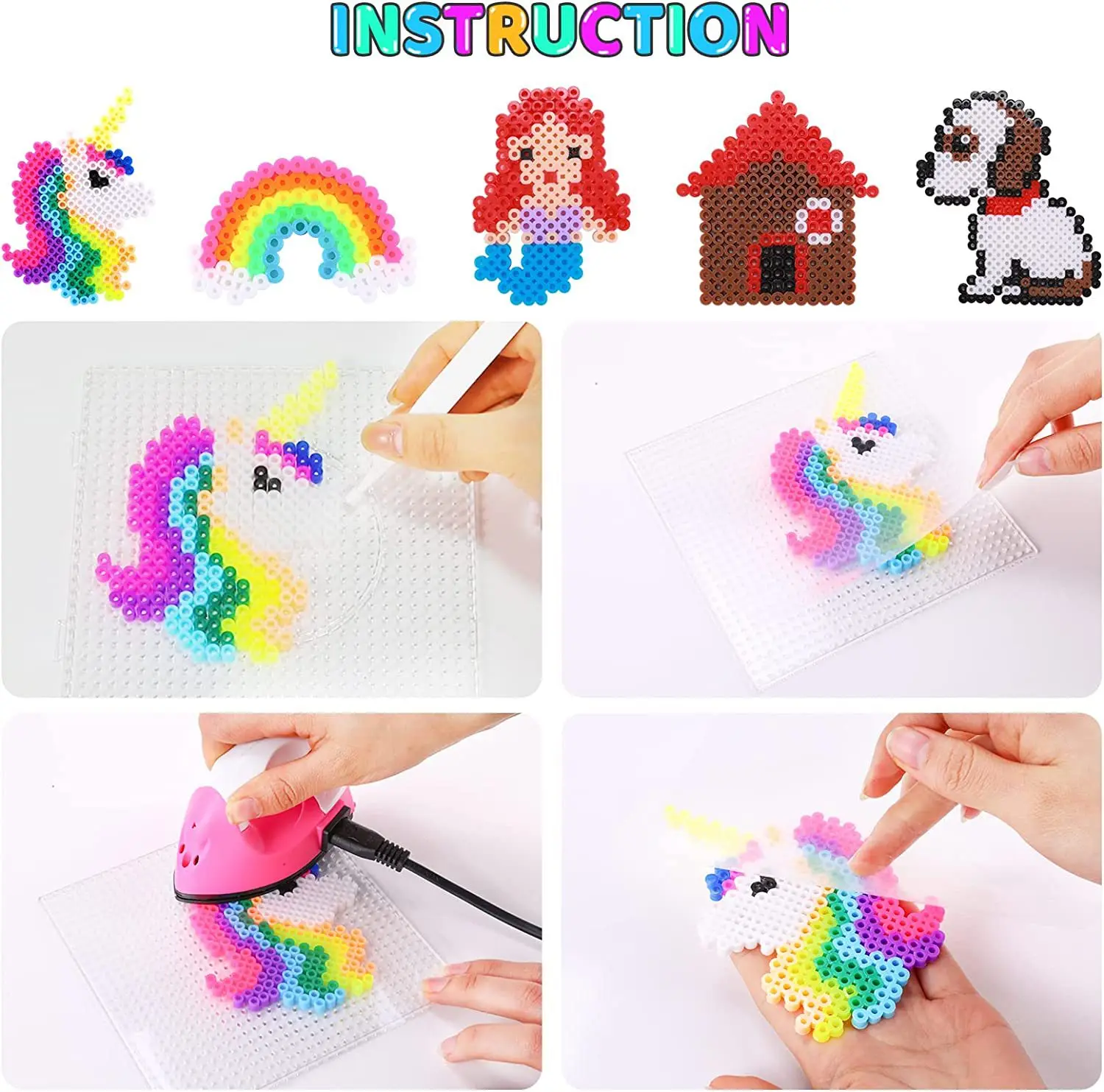 DIY Rabbit Fuse Beads Kit Crafts Art, Cute Rainbow Color Iron Beads ...