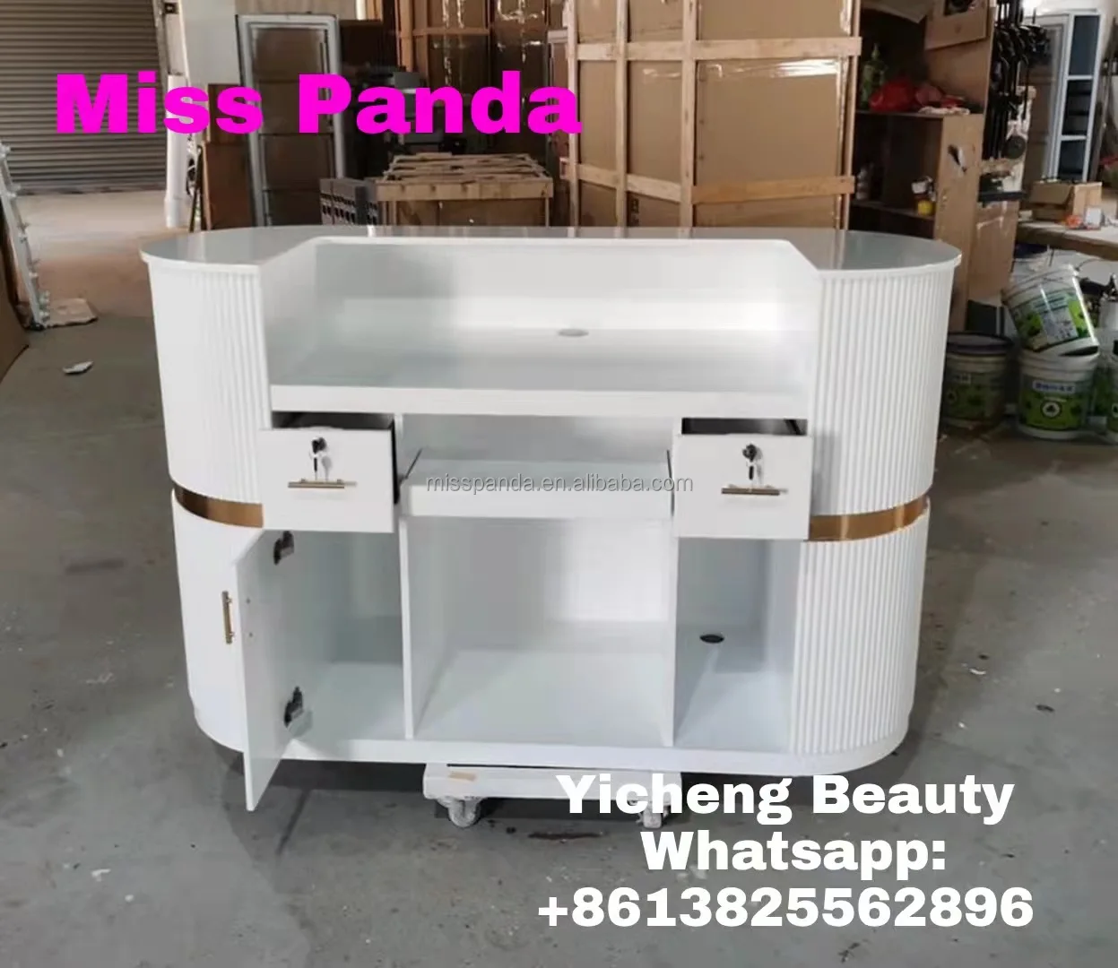 Custom Logo Cashier Reception Desk Durable Counter Hot Pink Or White ...