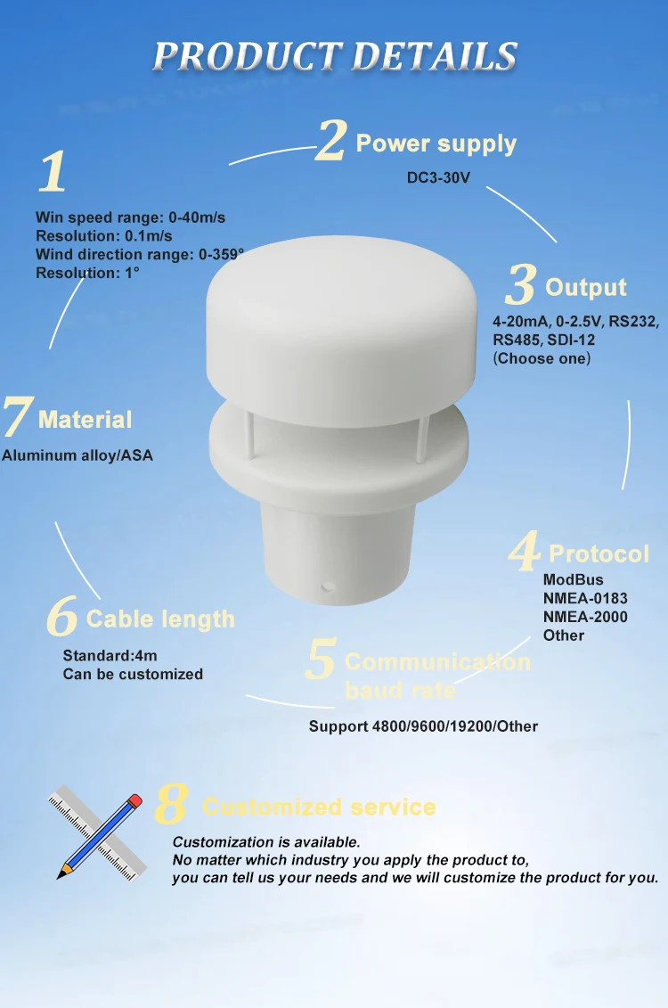Veinasa-cxs02b-n NMEA-0183 Compact Wind Sensor Marine Weather Station