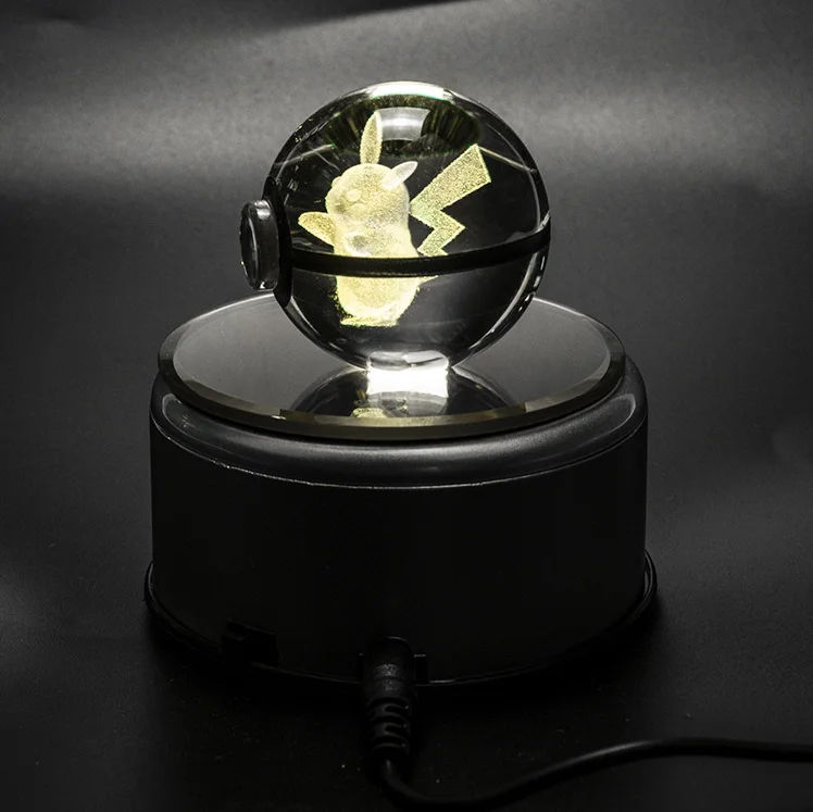 50mm 3D Crystal Pokemon Trainer Pokeball with Bulbasaur