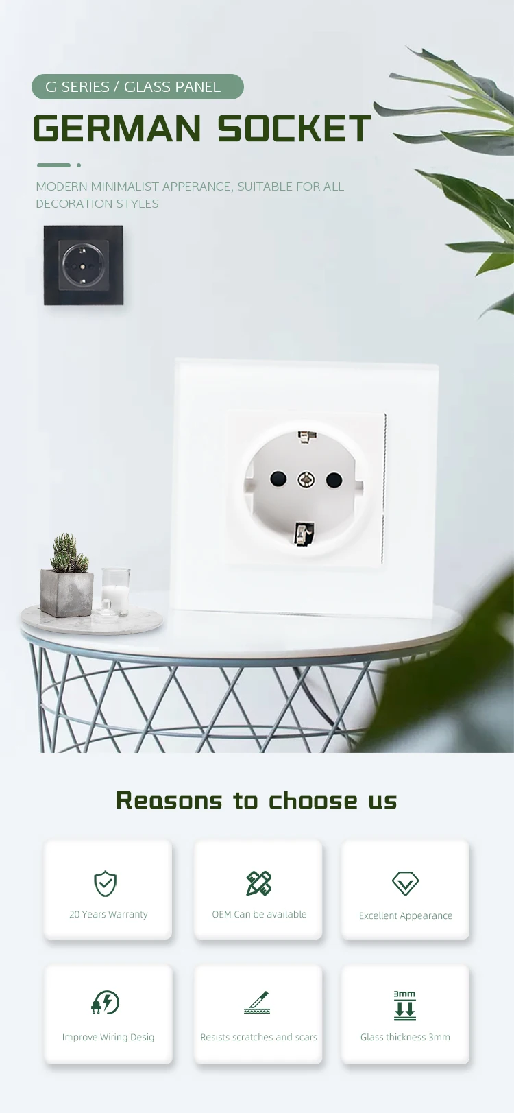 Improved Wiring Design Eu Standard Glass Panel 16a Socket White/black ...