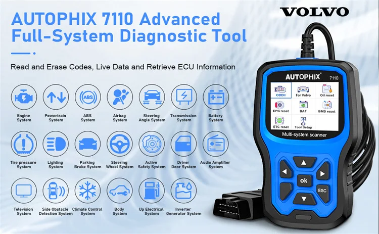 Autophix 7110 Volvo Diagnostic Tool - Clear Codes & Reset