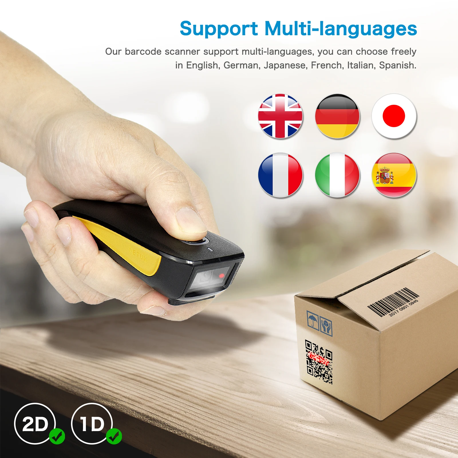 Netum C750 - Portable 2D QR Bar Code Reader with Bluetooth