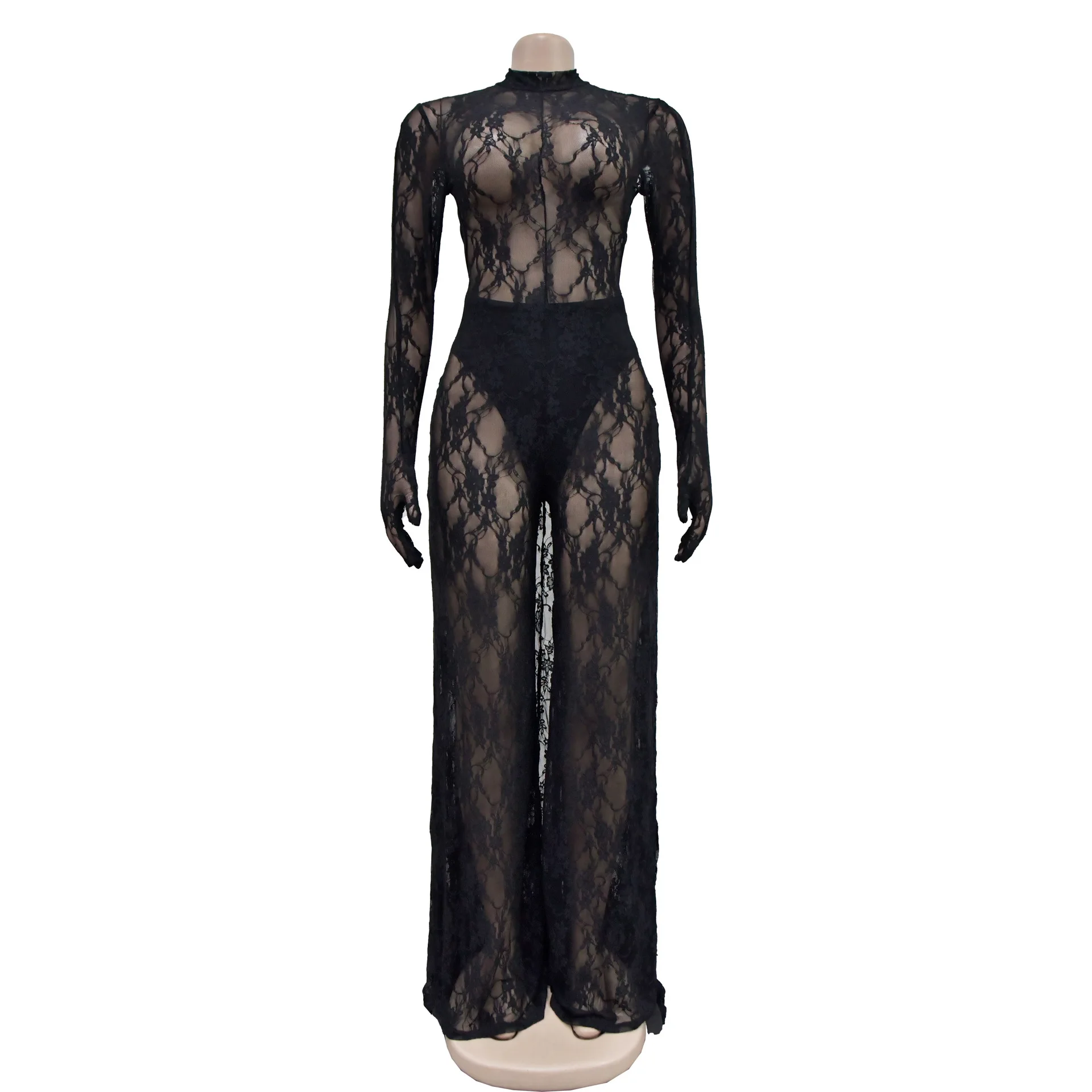 Cx6842 Super Sexy Lace Jumpsuit Long Sleve See Through Cocktail Party ...