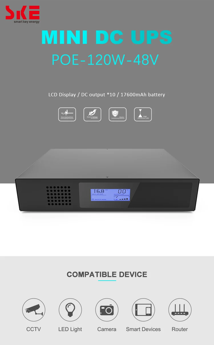 SKE UPS Mini DC 48V UPS for POE Cameras & Switches - 3A Output, Short Circuit Protection ...
