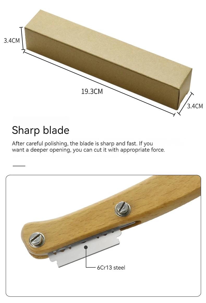 Wooden Handle Curved Bread Cutter Dough Stainless Steel Trimming Knife ...