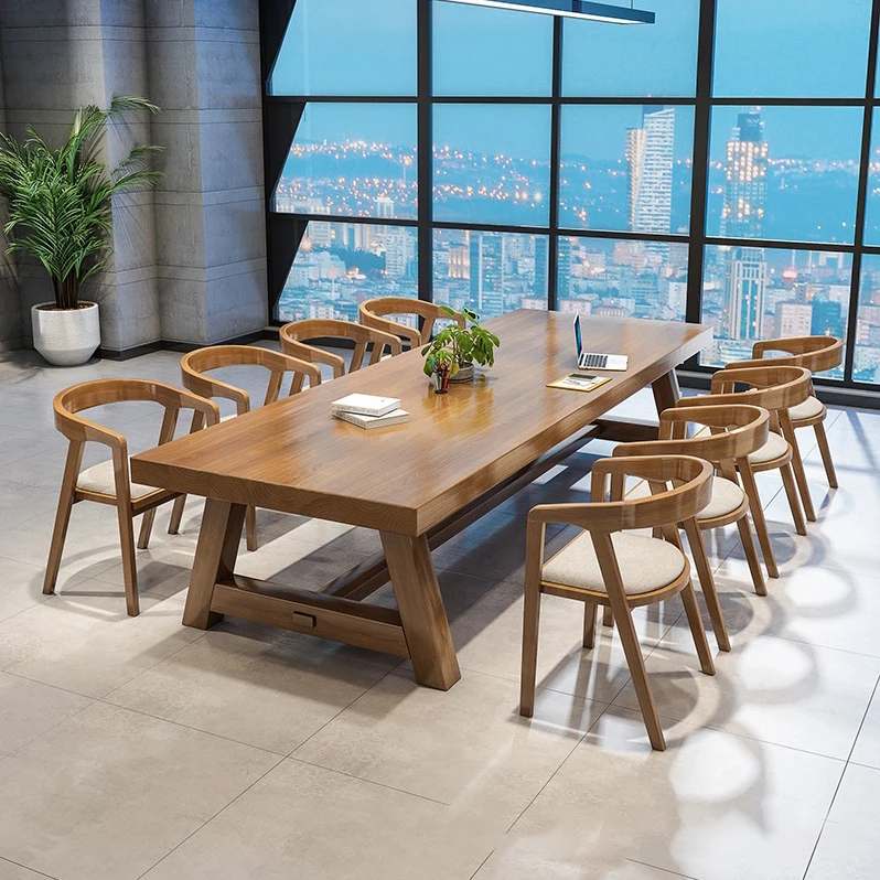 Nordic Solid Wood Dining Table Set Rectangle Walnut Long Table ...