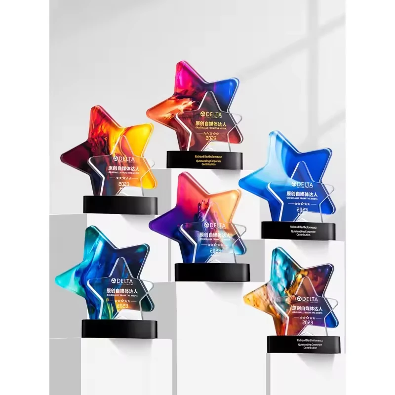 Custom Star Color Printed Championship Trophy Creative Crystal Glass ...