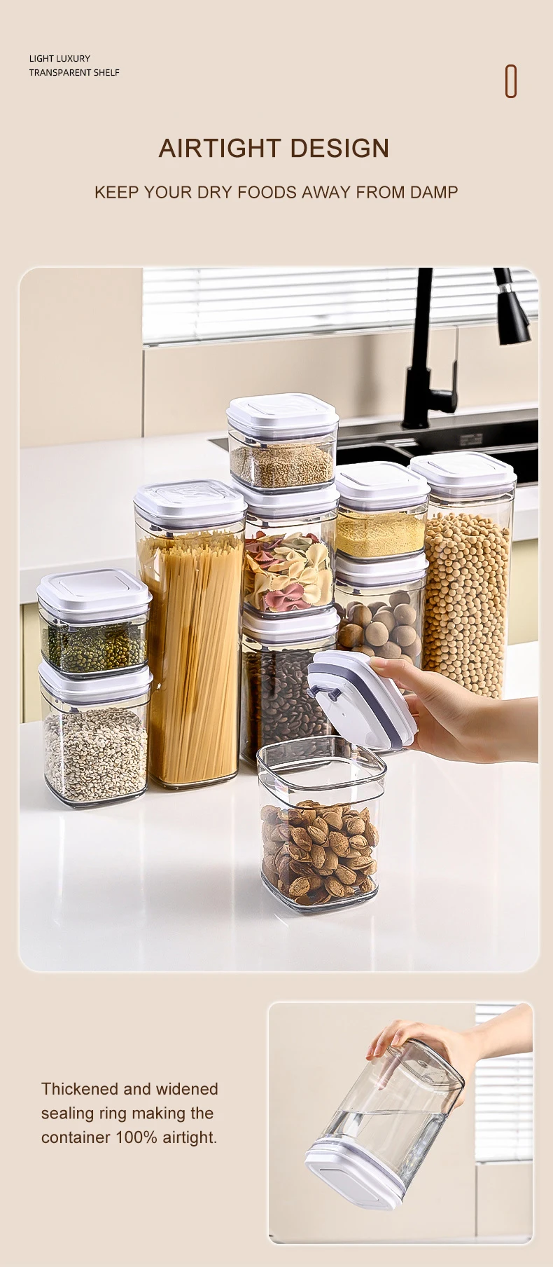 6-piece Pack Push Button Pop Up Container Box With Lids Grain Cereal ...