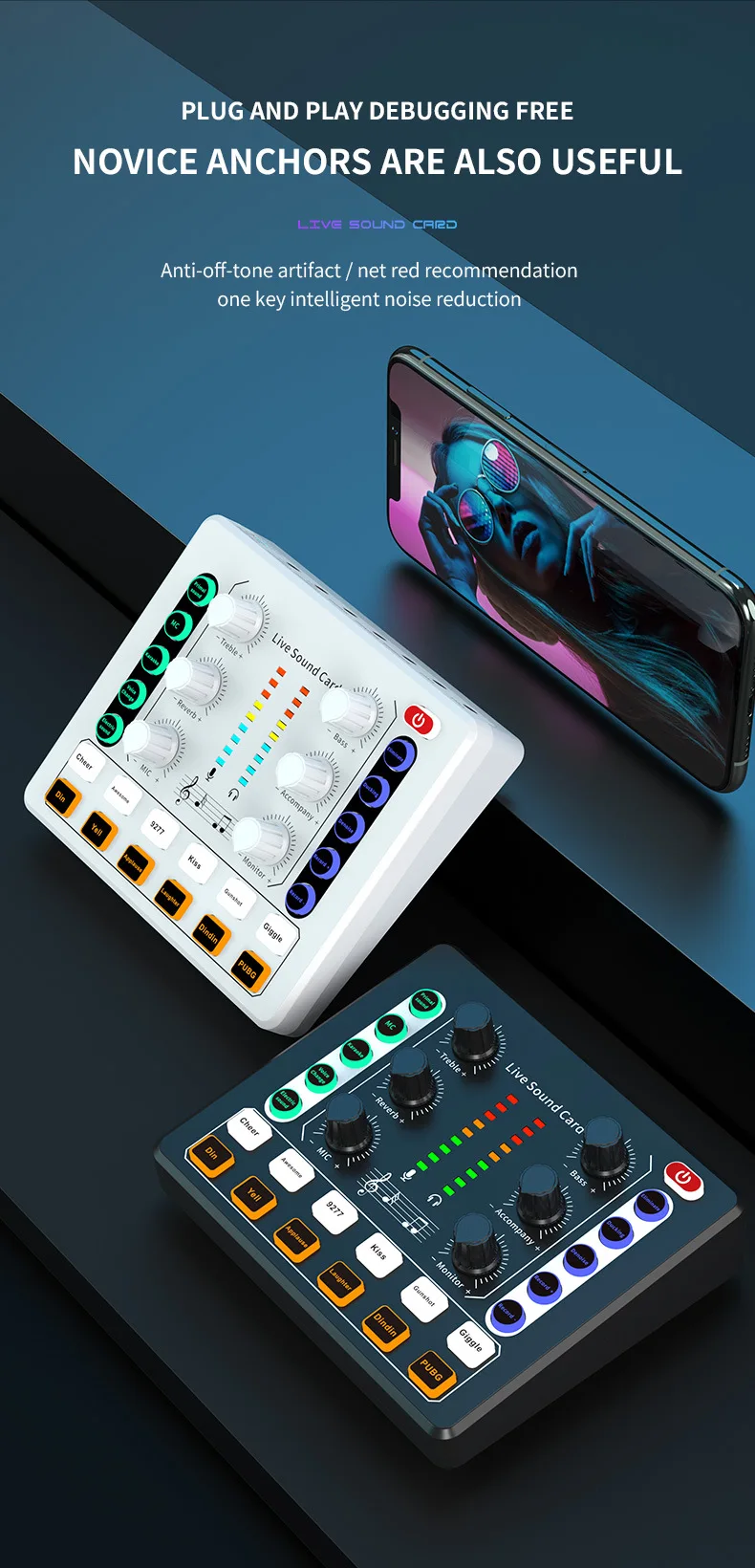 M8 Professional Live Sound Card Voice Changer Tiktok Youtube Stream ...