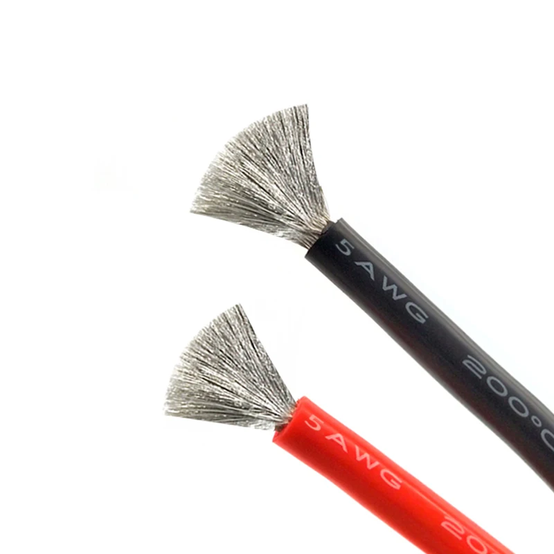 5 Gauge Silicone Rubber Heat Resistance Insulation Wire Red And Black Flexible 5 Awg Stranded ...
