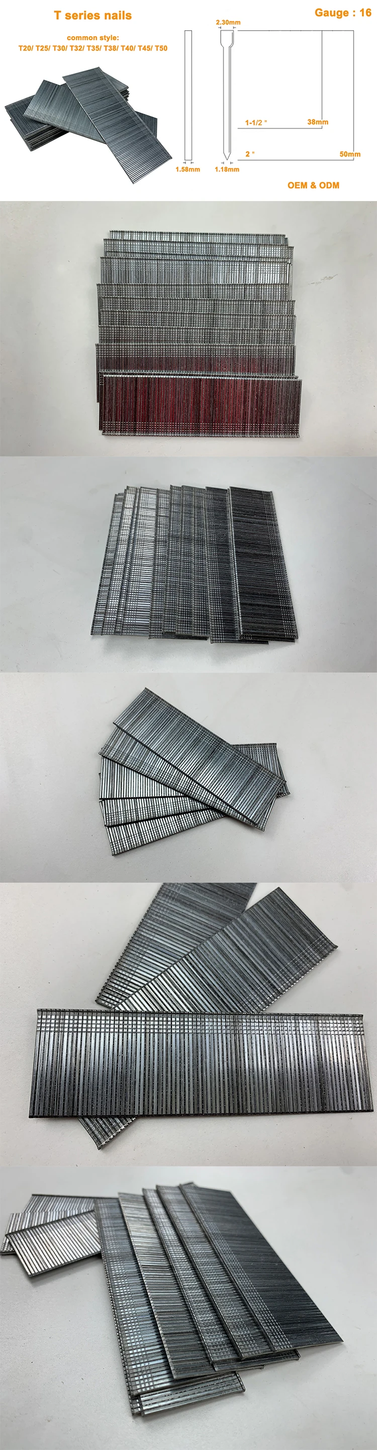 16 Gauge T20 T25 T30 T32 T38 T40 T50 T Series Air Gun Nails T Brad ...