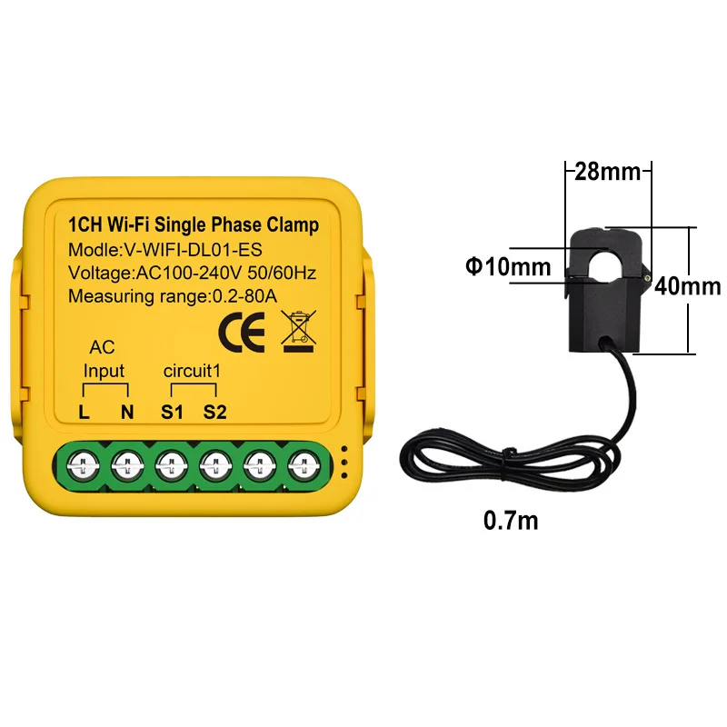 Smart Single Phase Energy Monitor - 1 Channel Power Clamp Meter