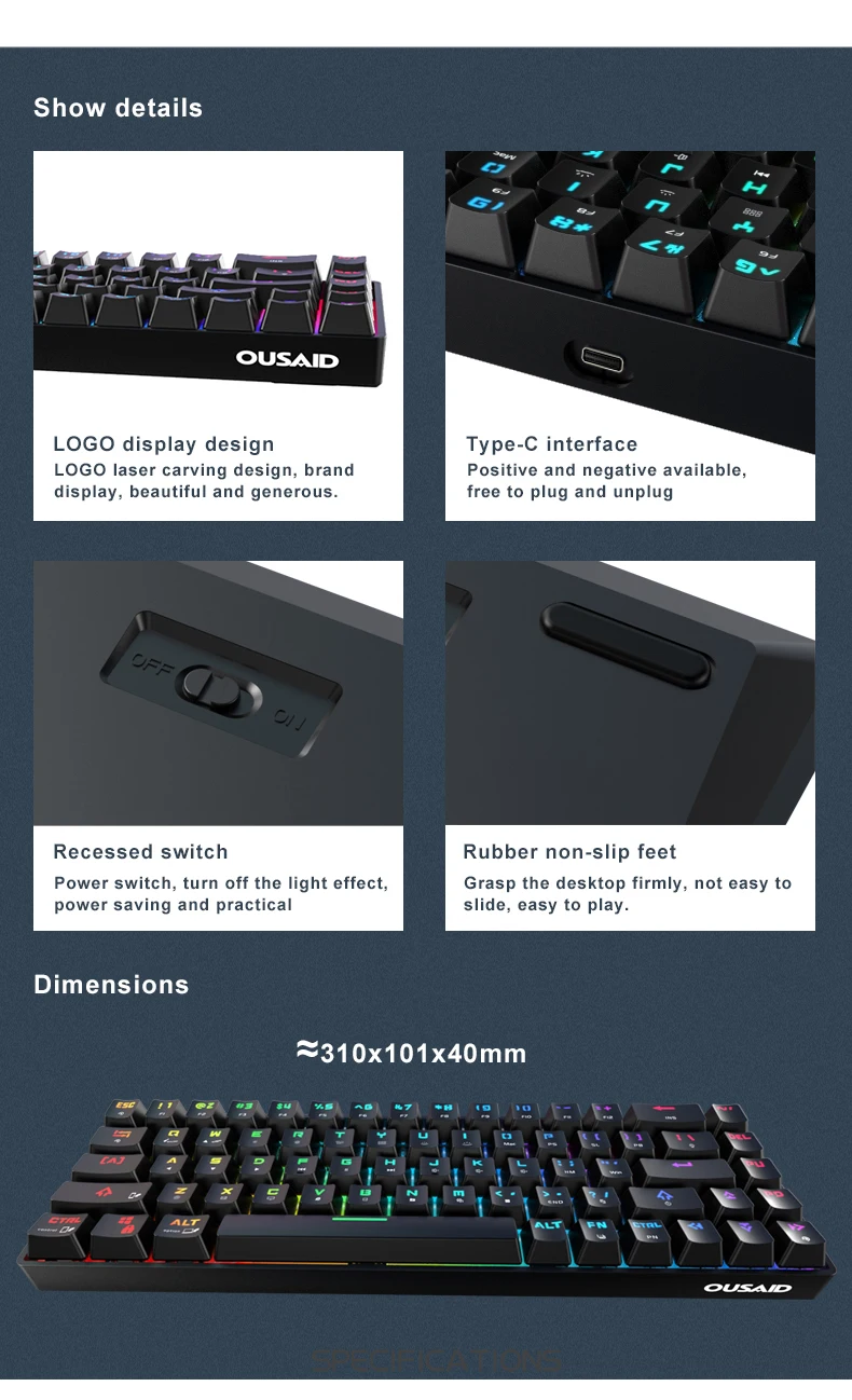 Ousaid Dk68 68-key Wireless / Wired Mechanical Gaming Keyboard Hot ...