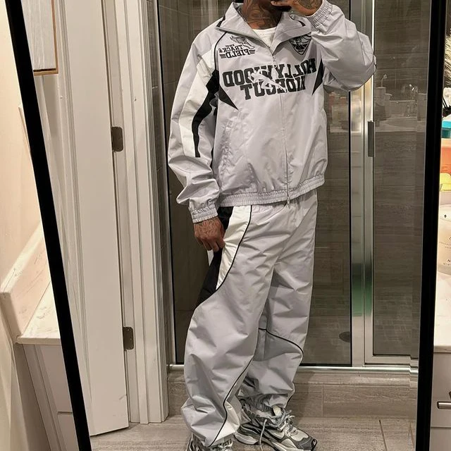 Custom Printing Nylon Windbreaker Jacket Tracksuit Set Sweatpants ...