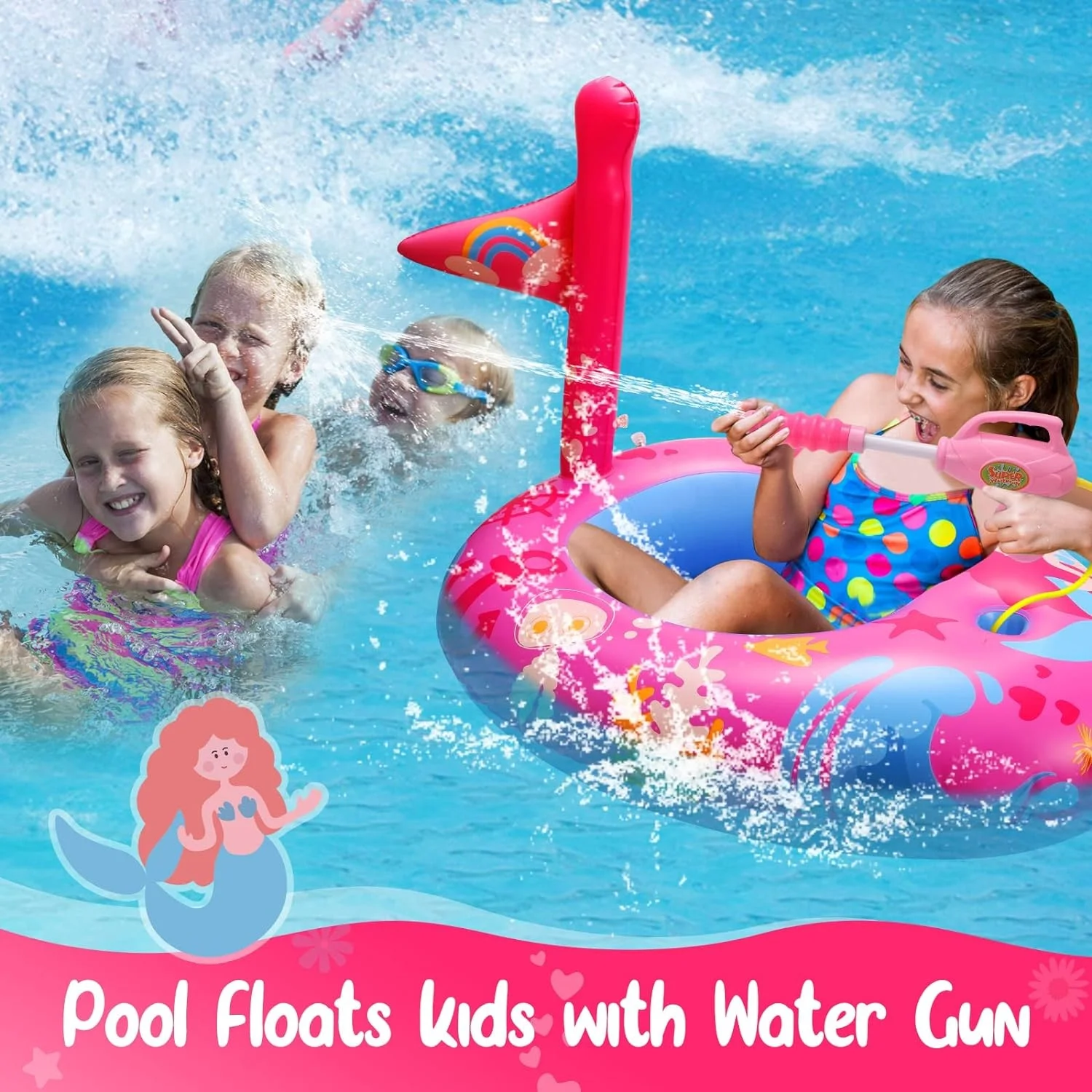 Pool Floats Kids With Water Gun,Pool Toys For Kids Aged 3-8 Years ...
