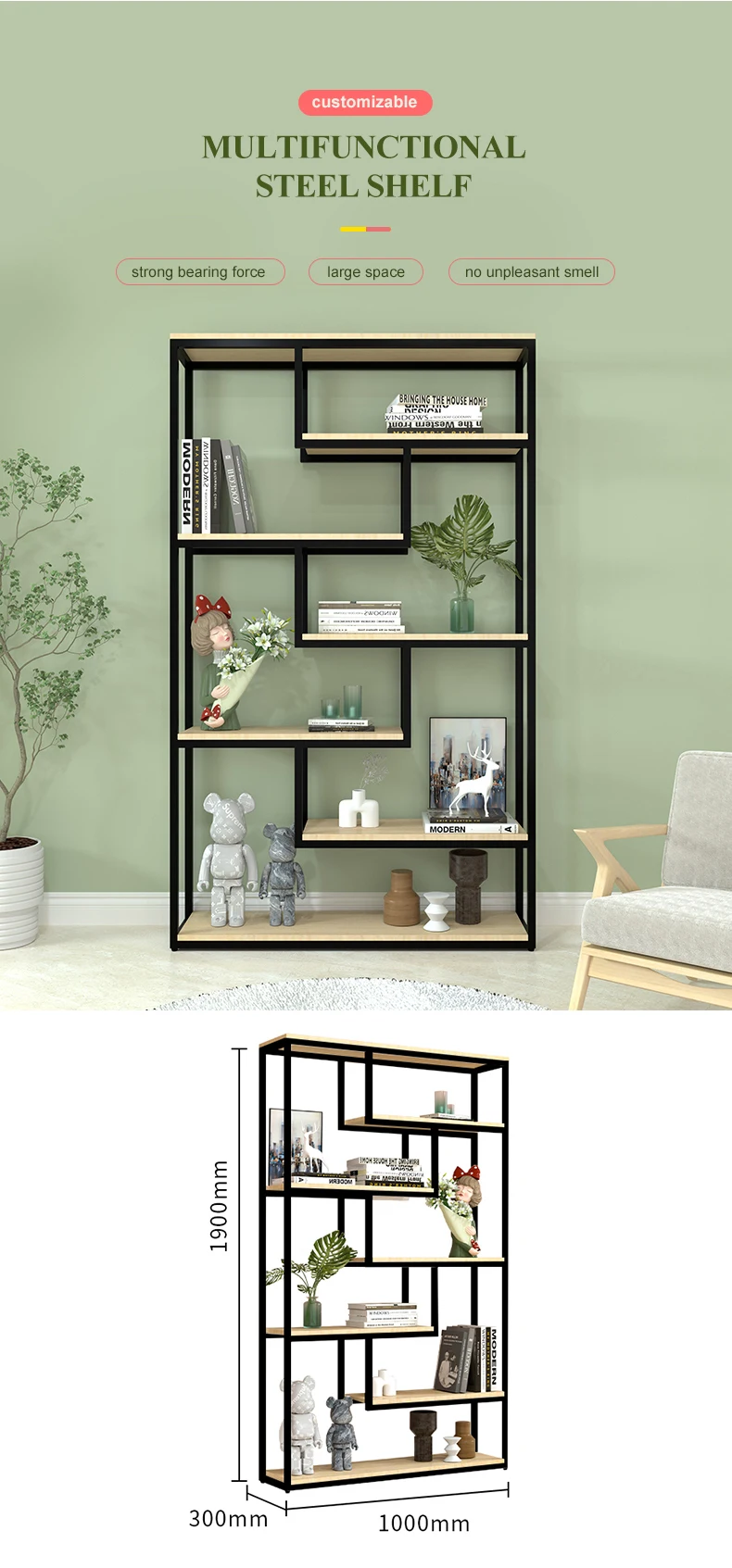 Simple Industrial Bookcase Modern Display Library Bookcase Free ...