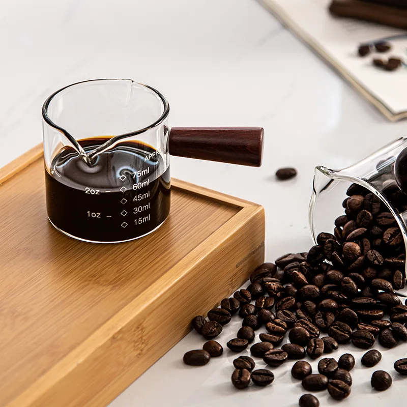 Double Spouts Measuring Scale Cup Espresso Shot Glasses With Wood ...
