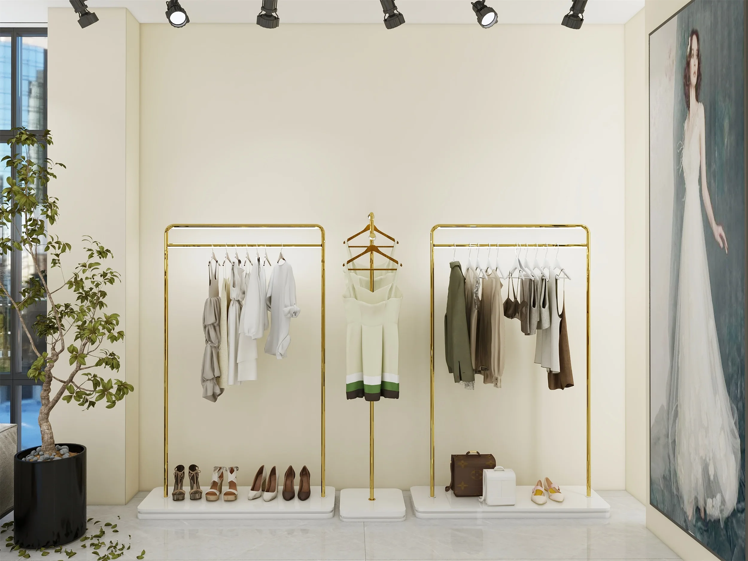 Gold White Marble Display Stands with LED Lights for Retail