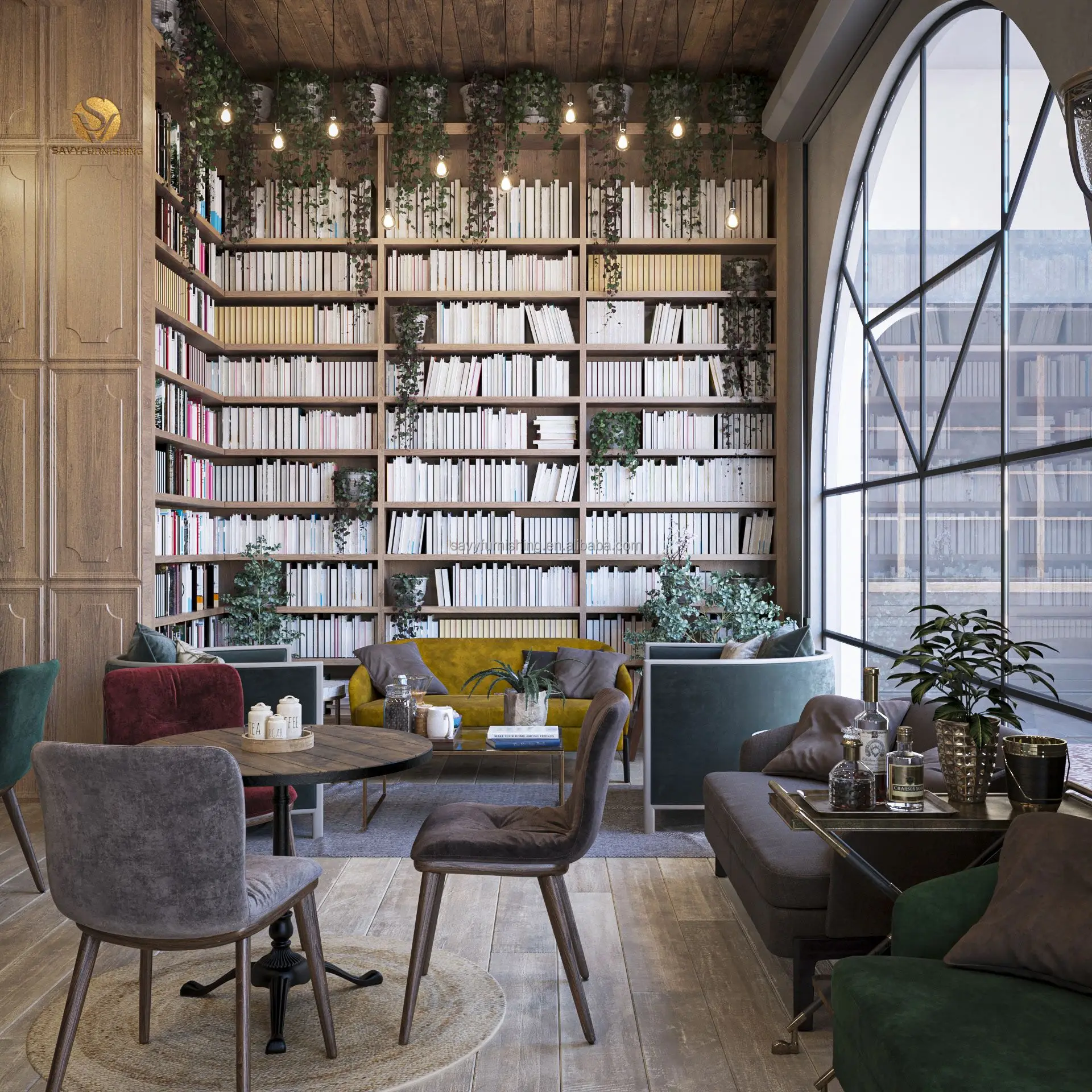 3d Visual Tea Shop Interior Design Modern Simple Book Store Interior ...