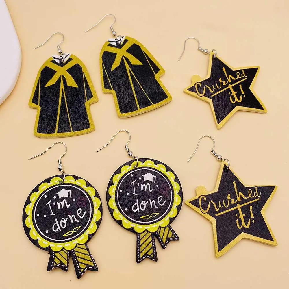 Cenda Graduation Season Teardrop Doctorial Hat Pu Leather Earrings For ...