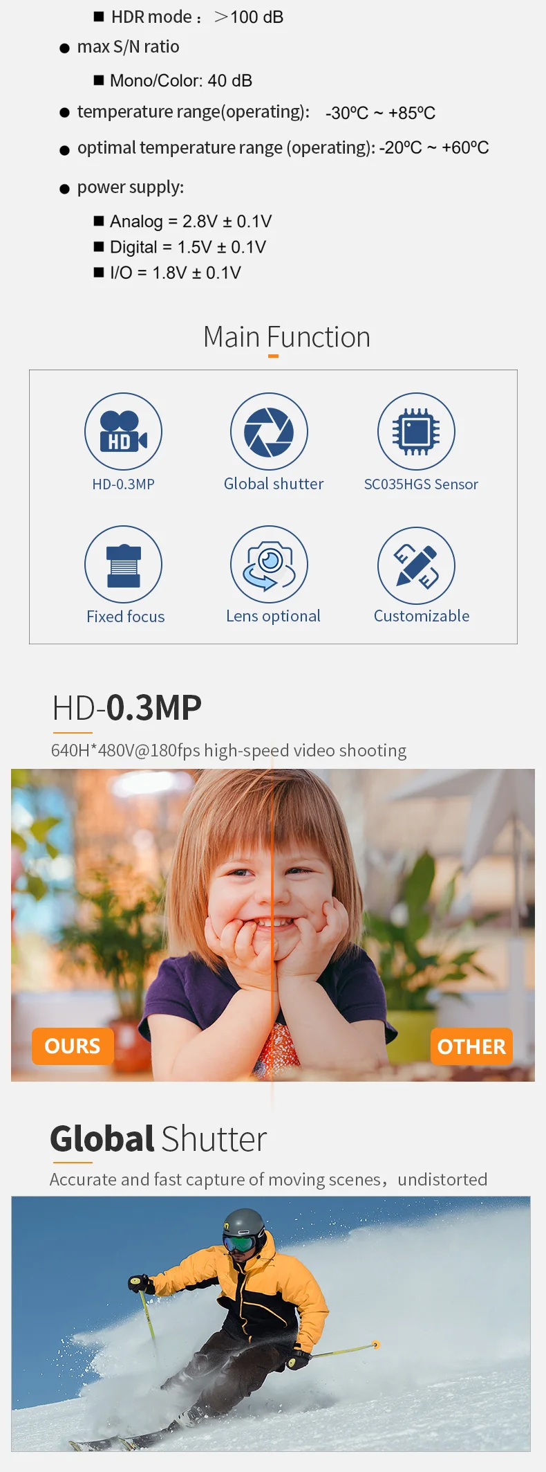 SC035HGS 1/6" Sensor 0.3MP Global Shutter VGA Camera Module