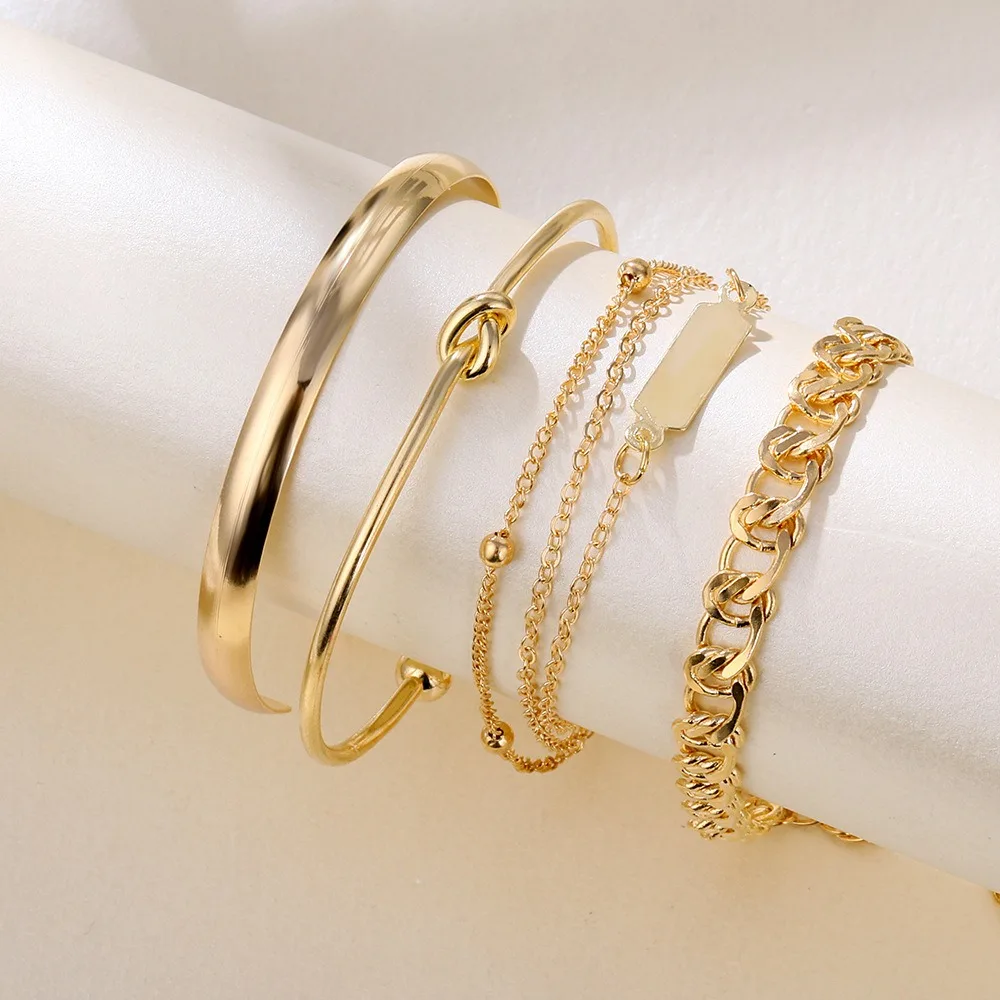 Best Selling 4Pcs/Set Gold Plated Punk Style Chain Bracelet Bangle Sets ...