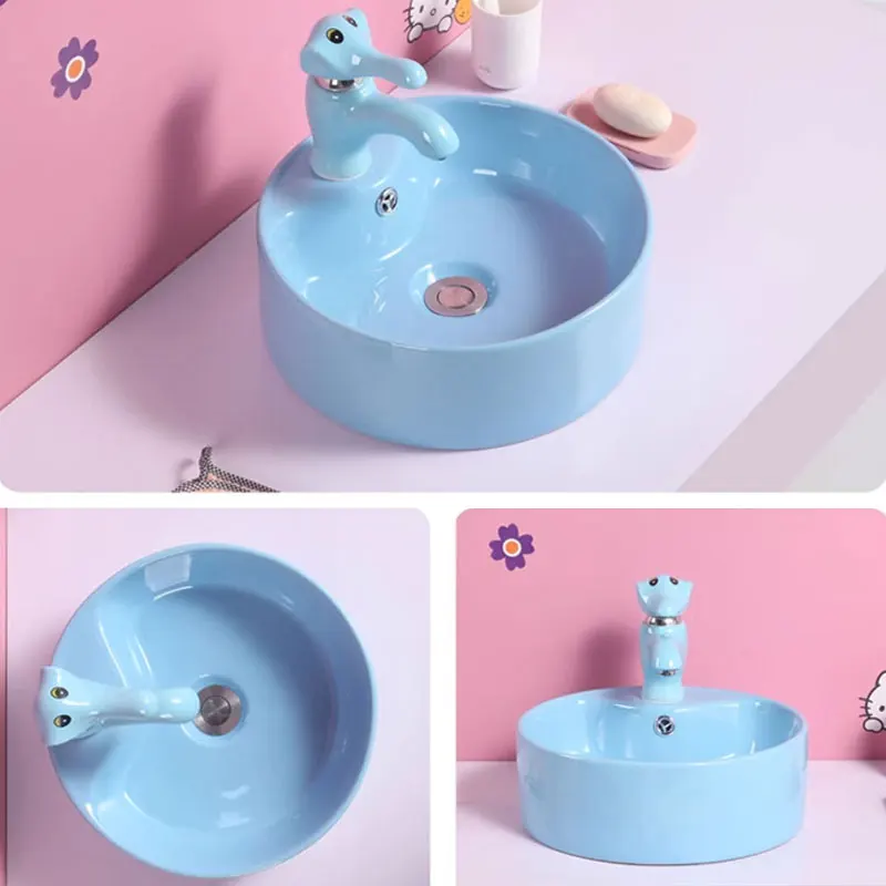 Modern Round Kindergarten Colorful Wash Basin for Kids Single-Hole ...