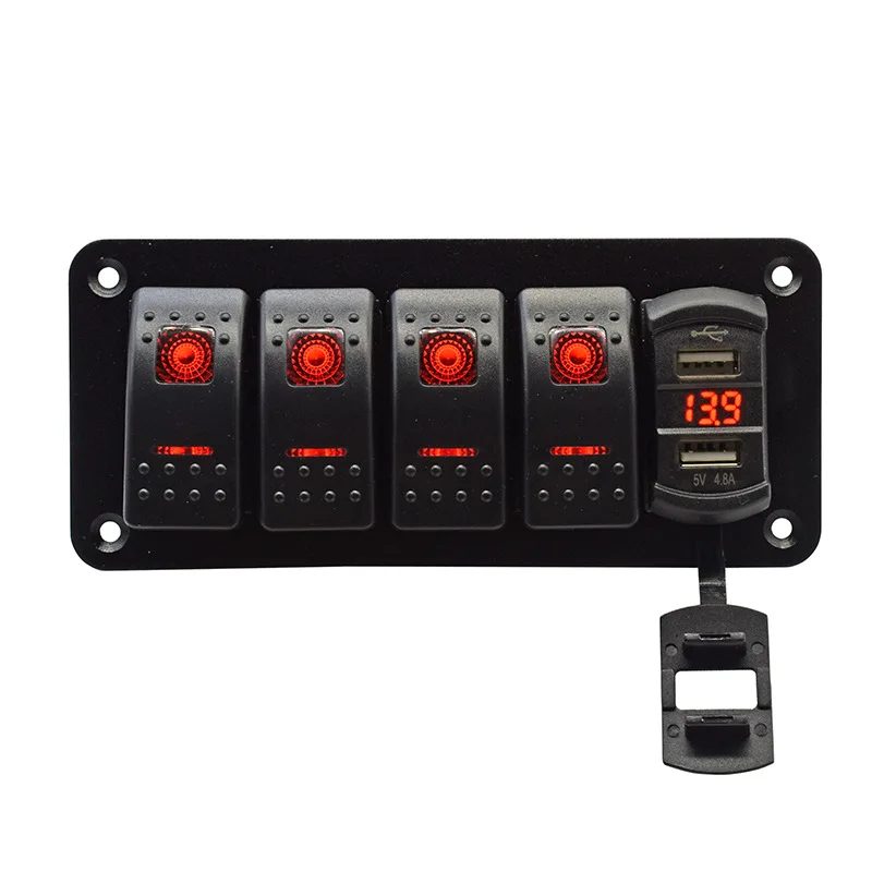 5 Pin on Off Toggle Switches Red LED Backlit 5 Gang Car Marine Aluminum ...