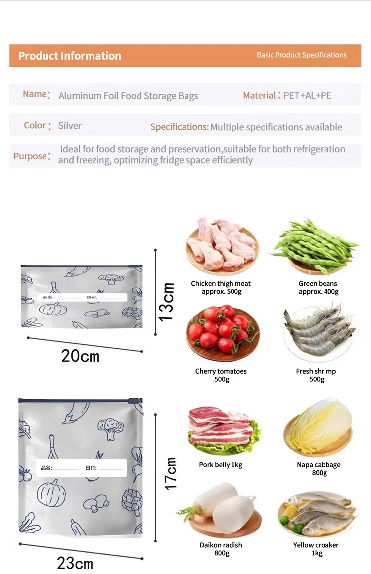Reusable Zipper Freezer Safe Bags - Large Capacity Aluminum
