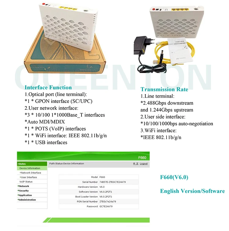 F660 V6.0 Onu Gpon Ont 1ge+3fe+1tel+1usb Single Channel Wifi F660 V6.0 Optical Network Unit F660 ...